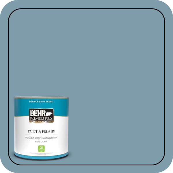 BEHR PREMIUM PLUS 1 qt. #S470-4 Dolphin Blue Satin Enamel Low Odor ...