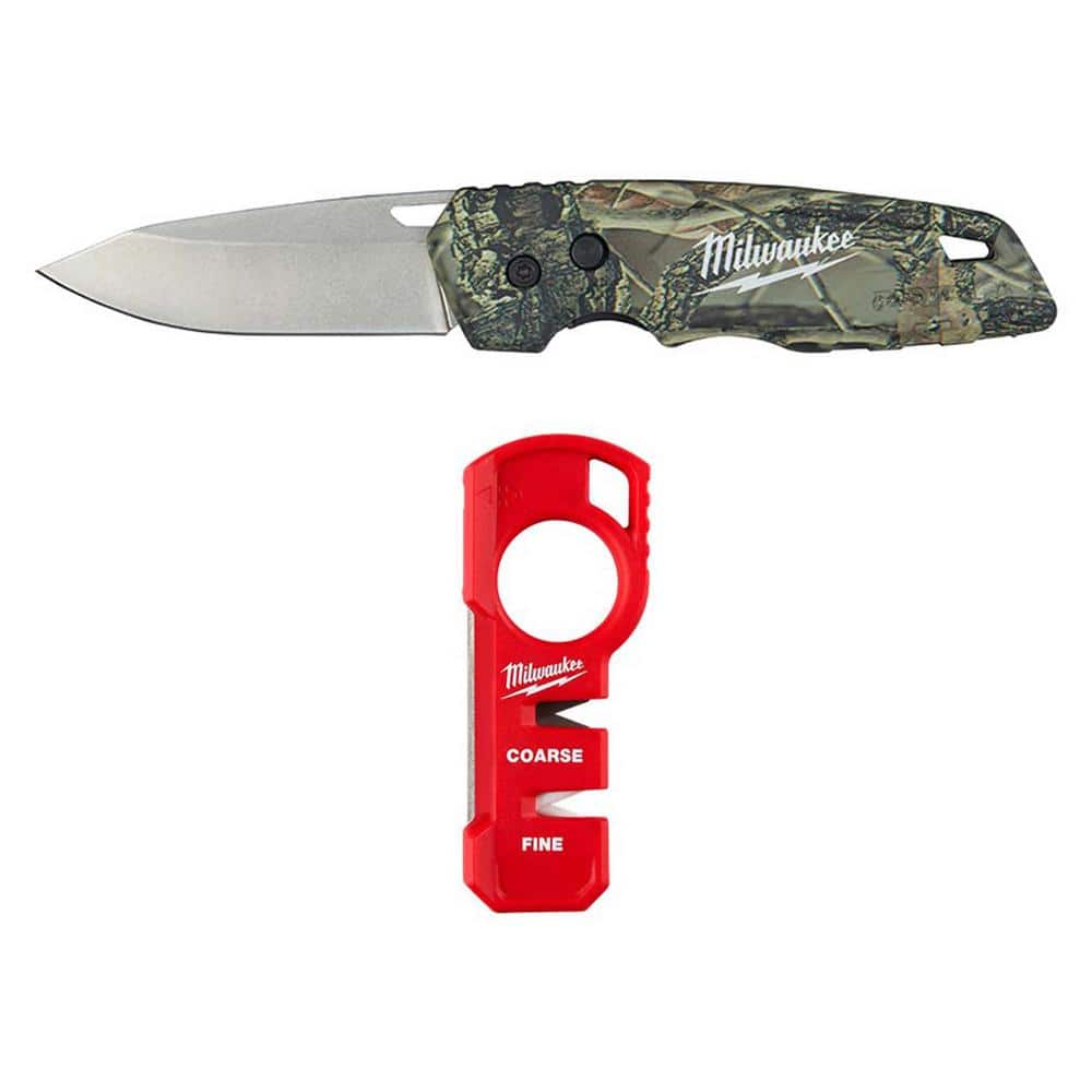 Milwaukee FASTBACK Camo Stainless Steel Folding Knife with 2.95 in ...