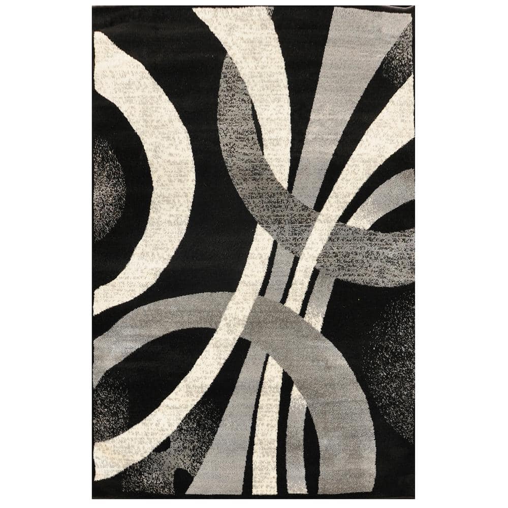 MSRUGS Spinningfields Gray/Black 5 ft. x 7 ft. Polypropylene Area Rug ...