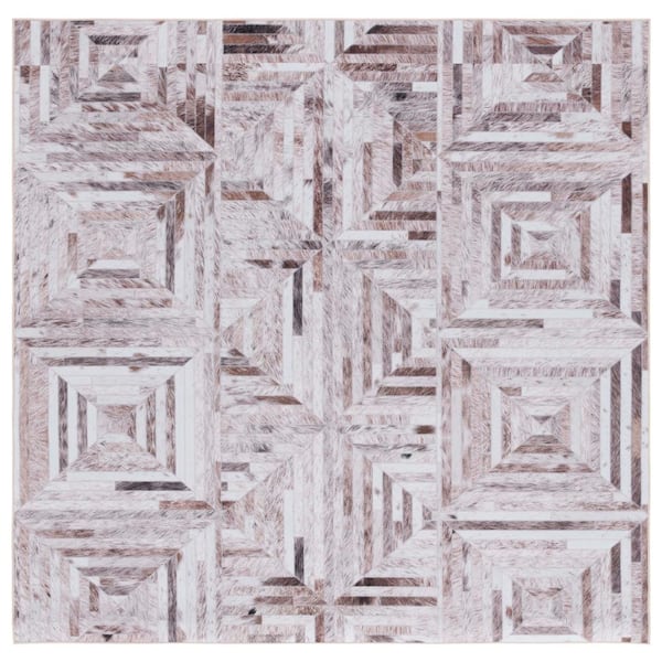 SAFAVIEH Faux Hide Beige/Brown 6 ft. x 6 ft. Machine Washable Striped ...