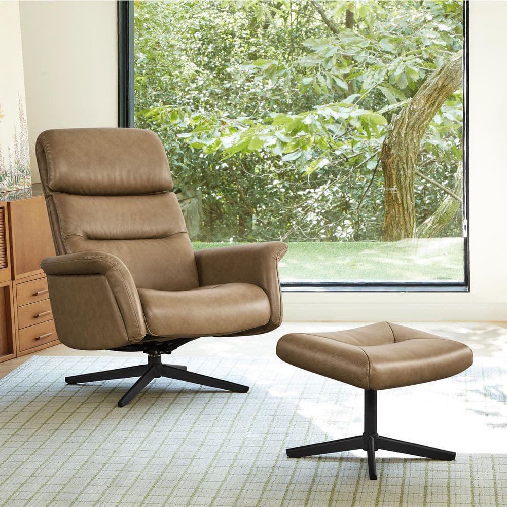 Spruce & Spring Harrison Mocha Genuine Leather Reclining Swivel Chair ...