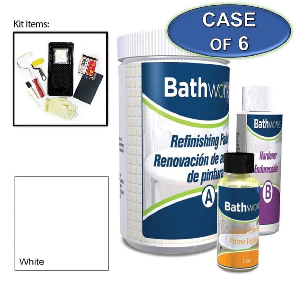 BATHWORKS 108 oz. White Bathtub Paint Refinish Kit with Non-Slip (Case ...