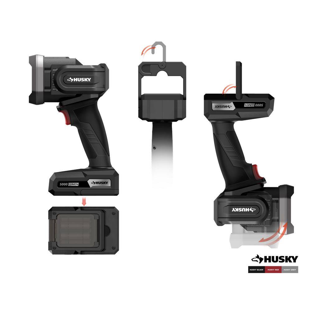 Husky 5000 Lumen Hybrid Power Swivel Spotlight 91640 - The Home Depot