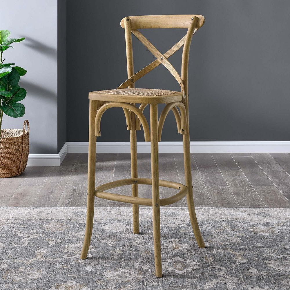 MODWAY Gear 43.5 Inch Height X-Back Wood Fully Assembled Bar Stool in ...