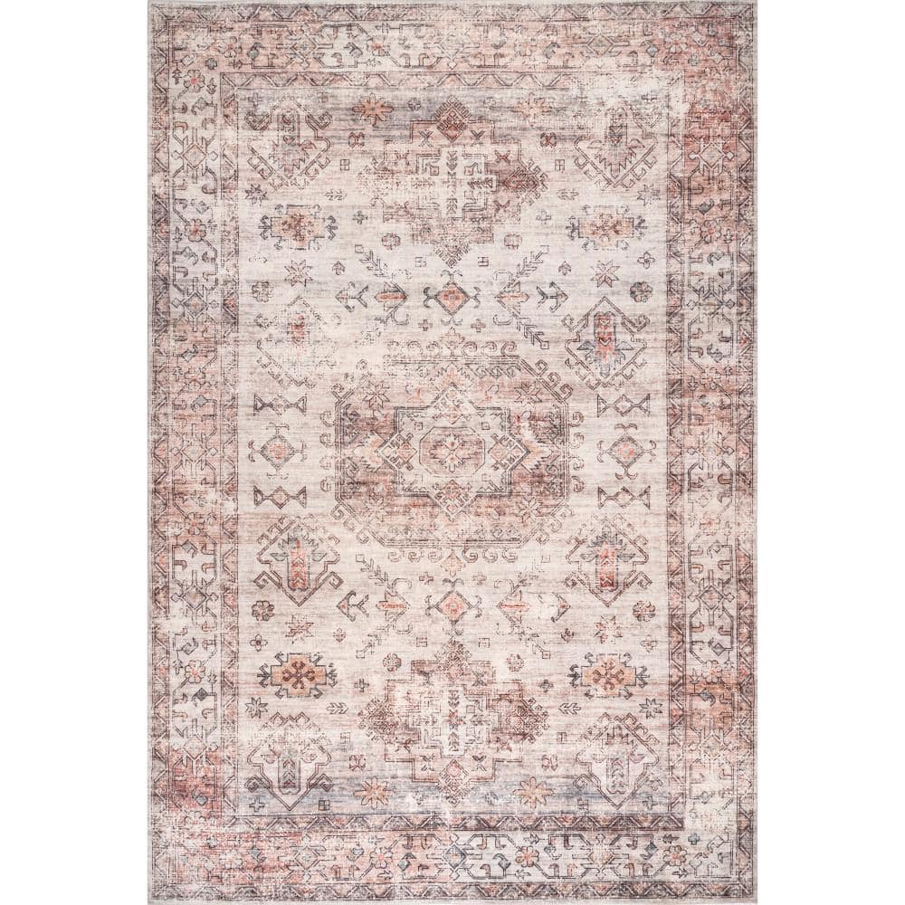 nuLOOM Parisa Vintage Medallion Bordered Peach 9 ft. x 12 ft. Area Rug ...