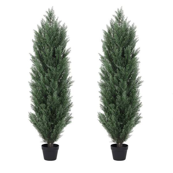2 Pieces 4 ft. Monochrome Pine and Cypress, Topiary Artificial Tree for ...