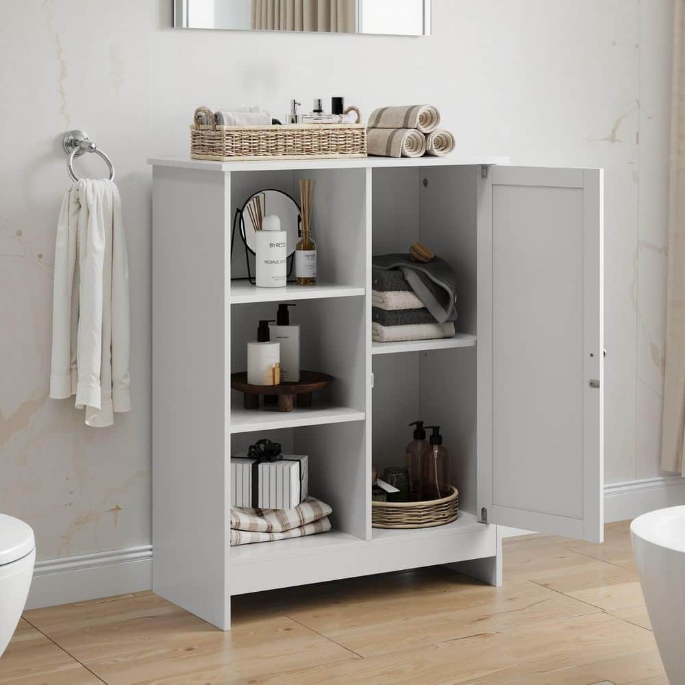Noble House Orva White 31.5 in. H Storage Cabinet with 1 Cabinet, 3 ...
