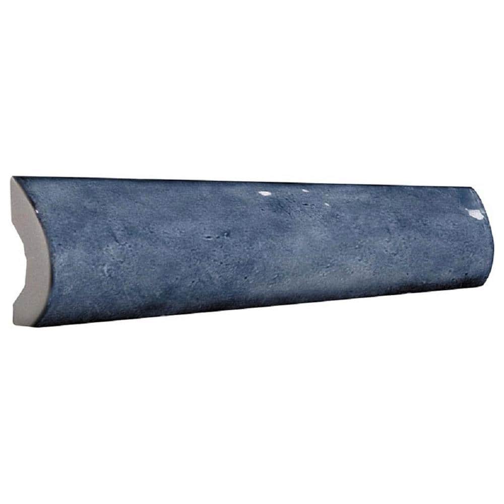 Apollo Tile Chateau 1 in. x 8 in. Blue Ceramic Glossy Pencil Bullnose ...
