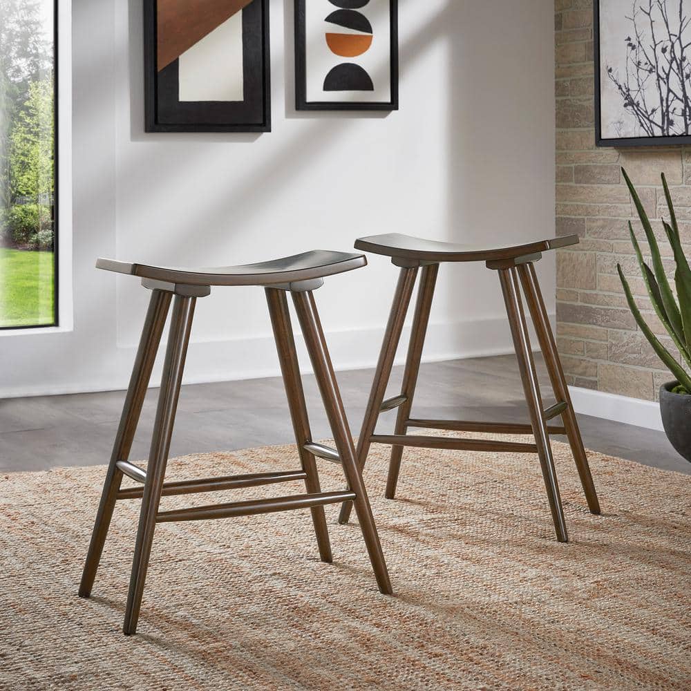 HomeSullivan 24.25 in. Walnut Solid Wood Frame Counter Stool 40698WN-24 ...