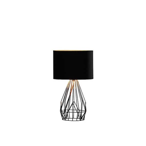 Jushua 17.5 in. Industrial Farm Metal Cage Black Table Lamp, Task ...