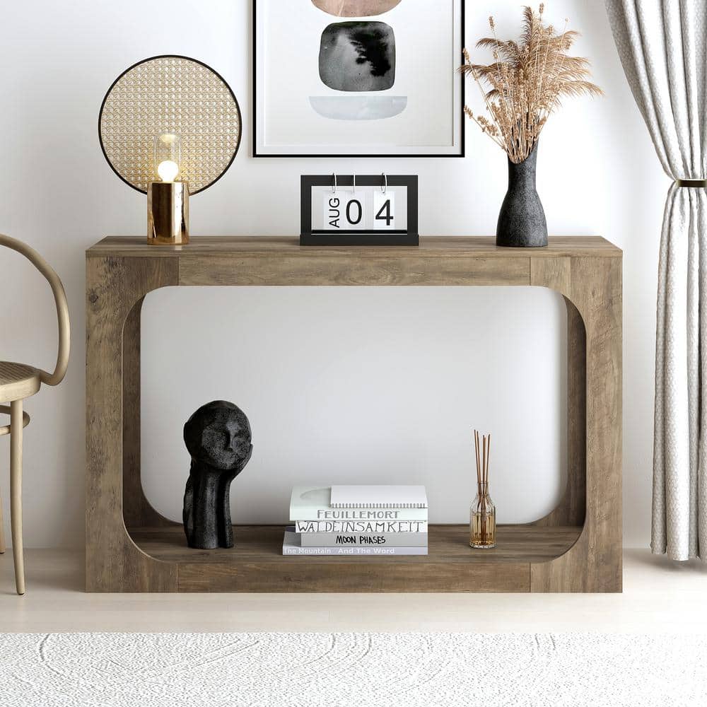 GALANO Doyle 47.0 in. Knotty Oak Brown Rectangle Engineer Wood Console ...