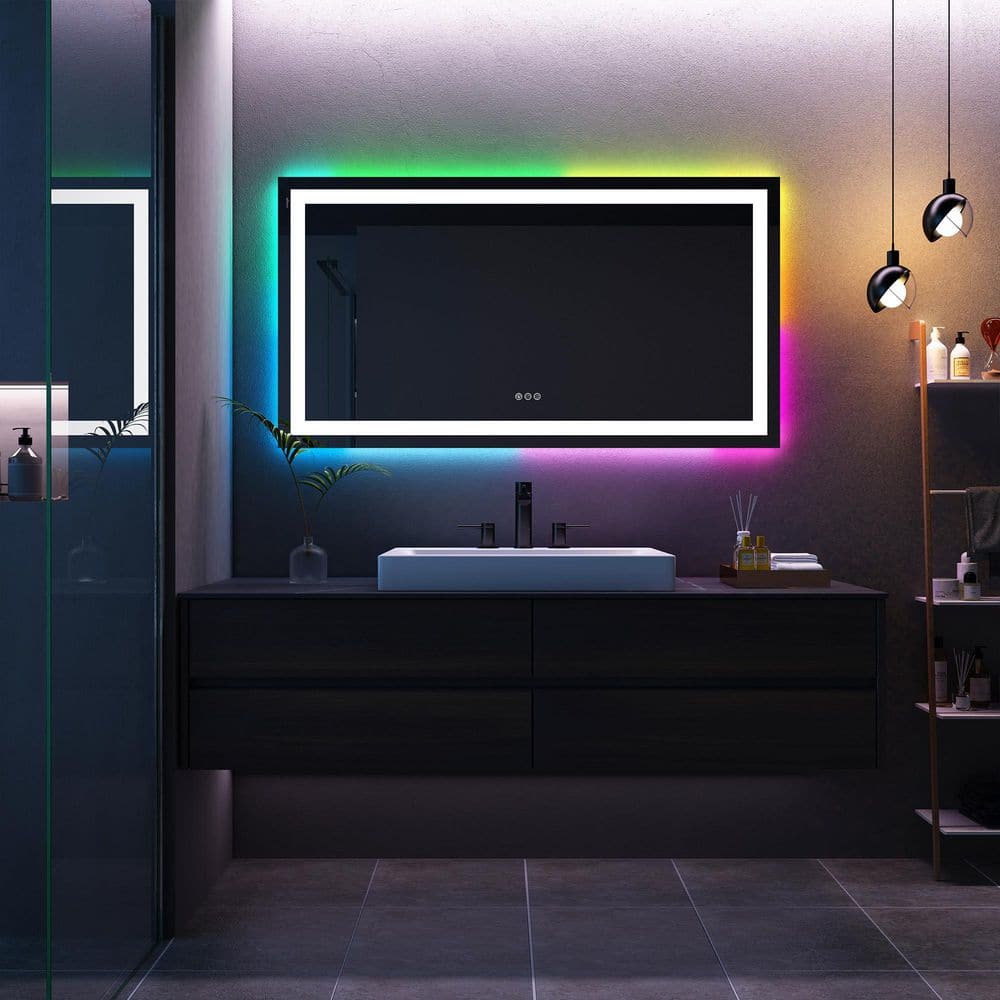 CASAINC 55 in. W x 30 in. H Large Rectangular Frameless Anti-Fog Wall ...