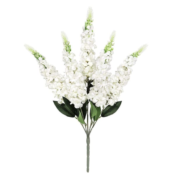 LIVING LUXURY 23 in. White Artificial Larkspur Flower Stem Bush Bouquet ...