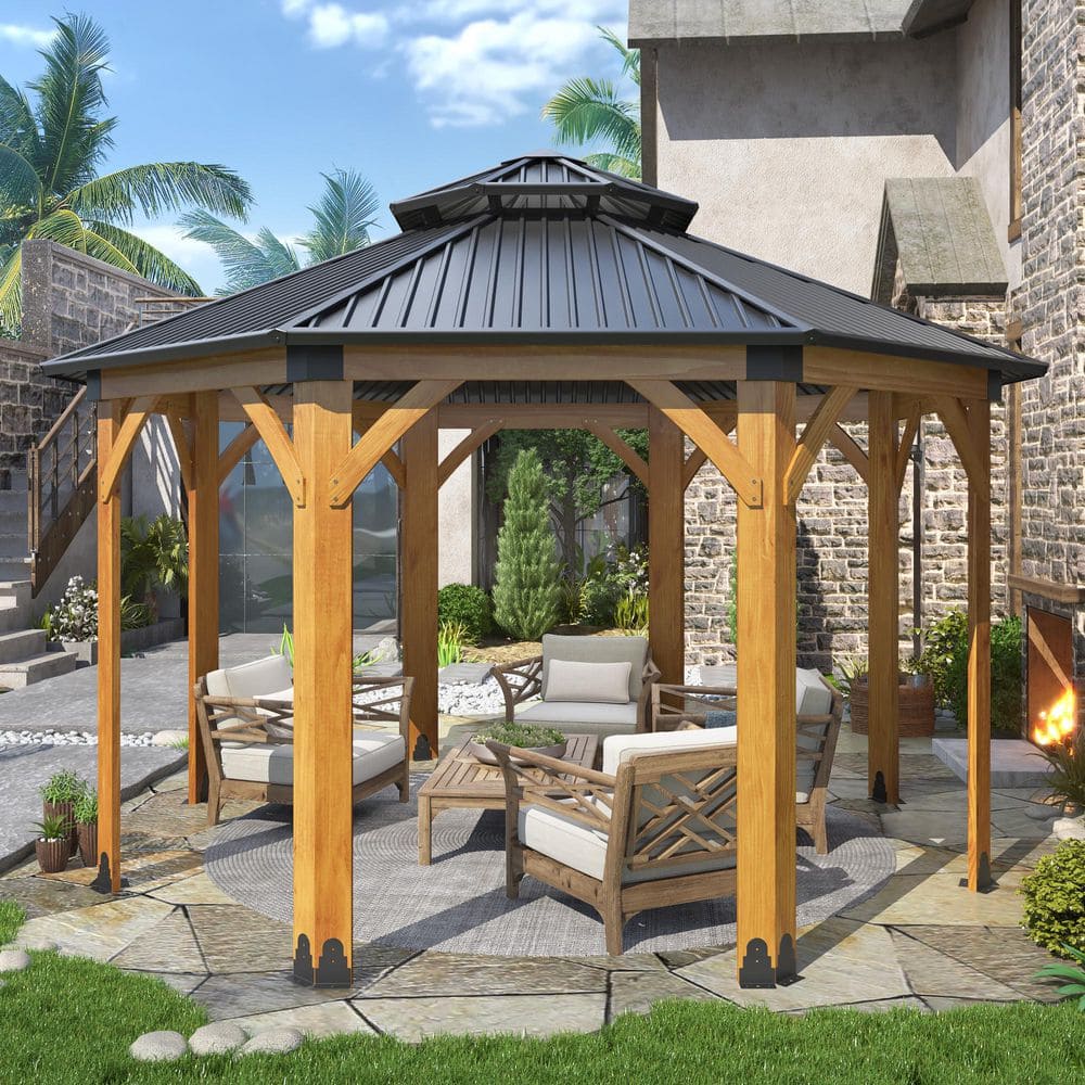 COVERONICS 13 ft. x 13 ft. Patio Spruce Wood Octagon Gazebo, 2-Tier ...