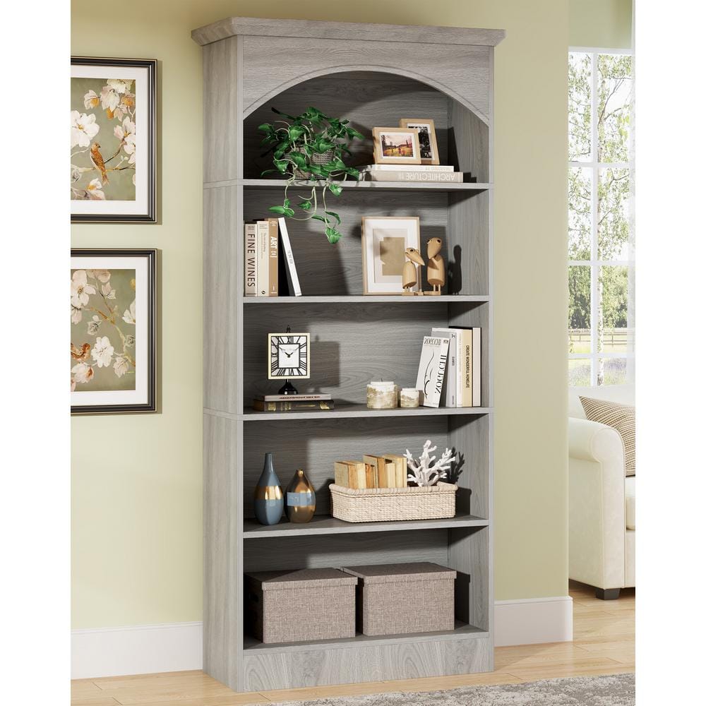 BYBLIGHT Eulas 70.9 in. Tall Gray Engineered Wood 5-Shelf Vintage ...