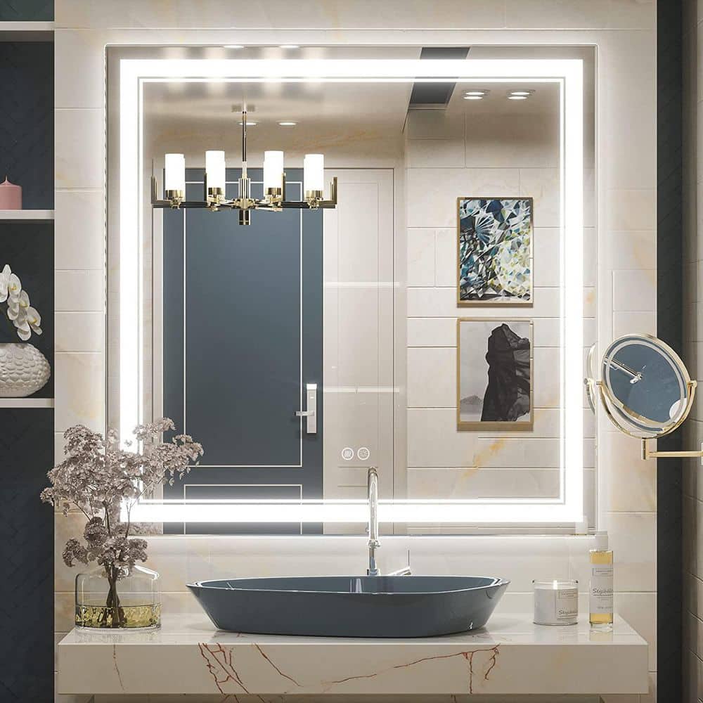 KIOTEE 36 in. W x 36 in. H Square Frameless Front & Back Lighted Anti ...