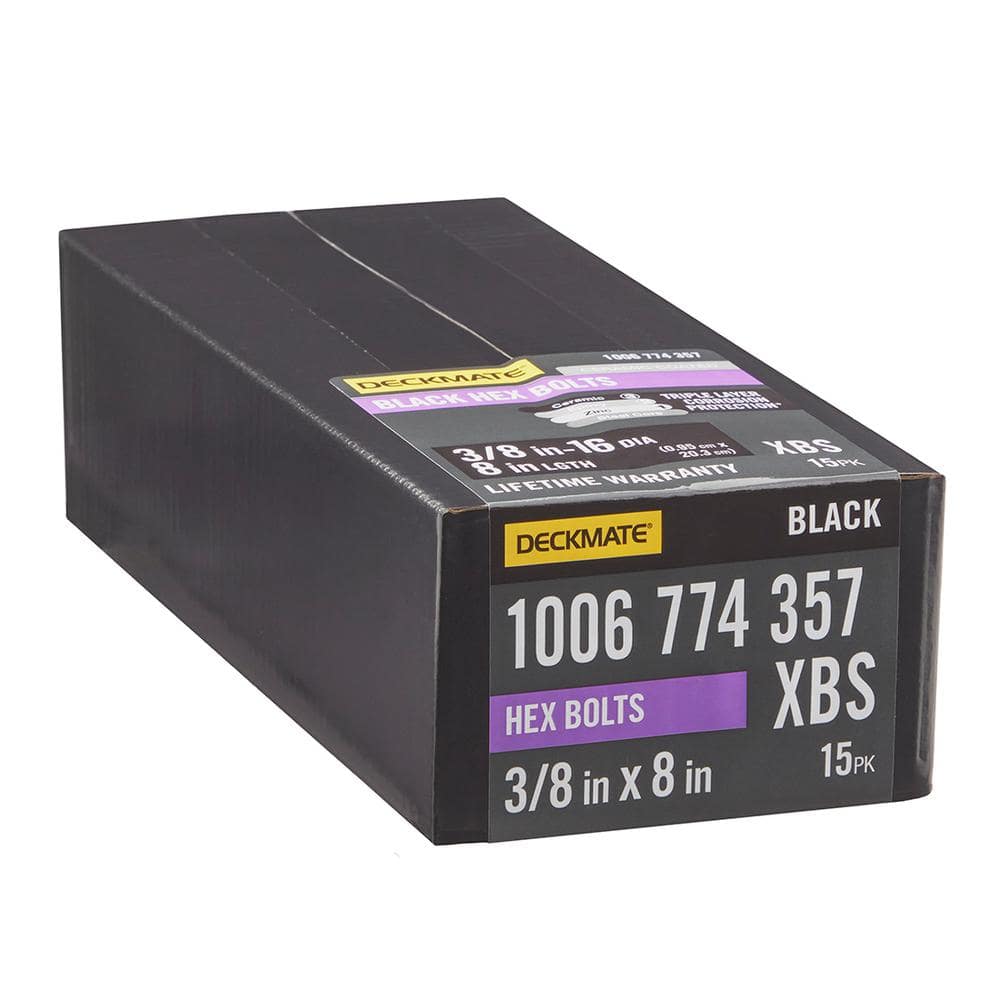 DECKMATE 3/8 in. -16 x 8 in. Black Hex Bolt (15-Pack) 814940 - The Home ...