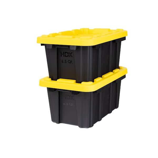 HDX 6.5-Qt Tough Storage Tote in Black with Yellow Lid 999-6QT-HDX ...