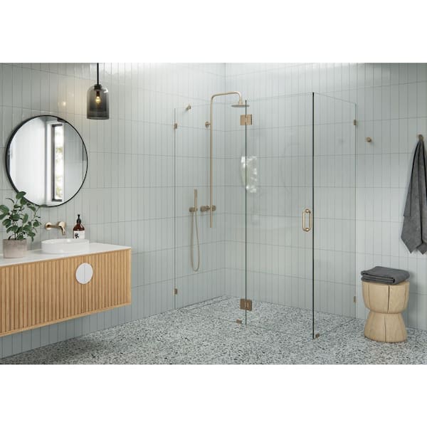 Glass Warehouse 58 in. W x 32 in. D x 78 in. H Pivot Frameless Corner ...