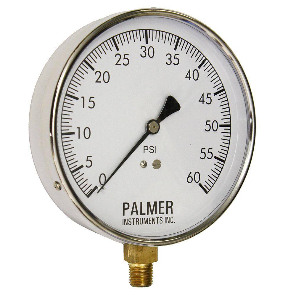Palmer Instruments 4.5 in. Dial 60 psi Stainless Steel Case Contractor ...