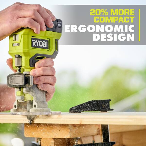 RYOBI ONE+ 18V Cordless Compact Fixed Base Router with 2.0 Ah Battery ...