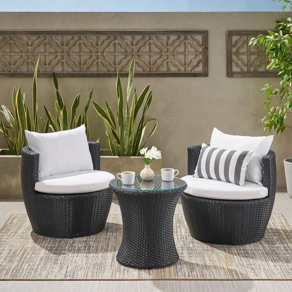3-Piece Metal Chat Set Patio Conversation Set with White Cushions and ...