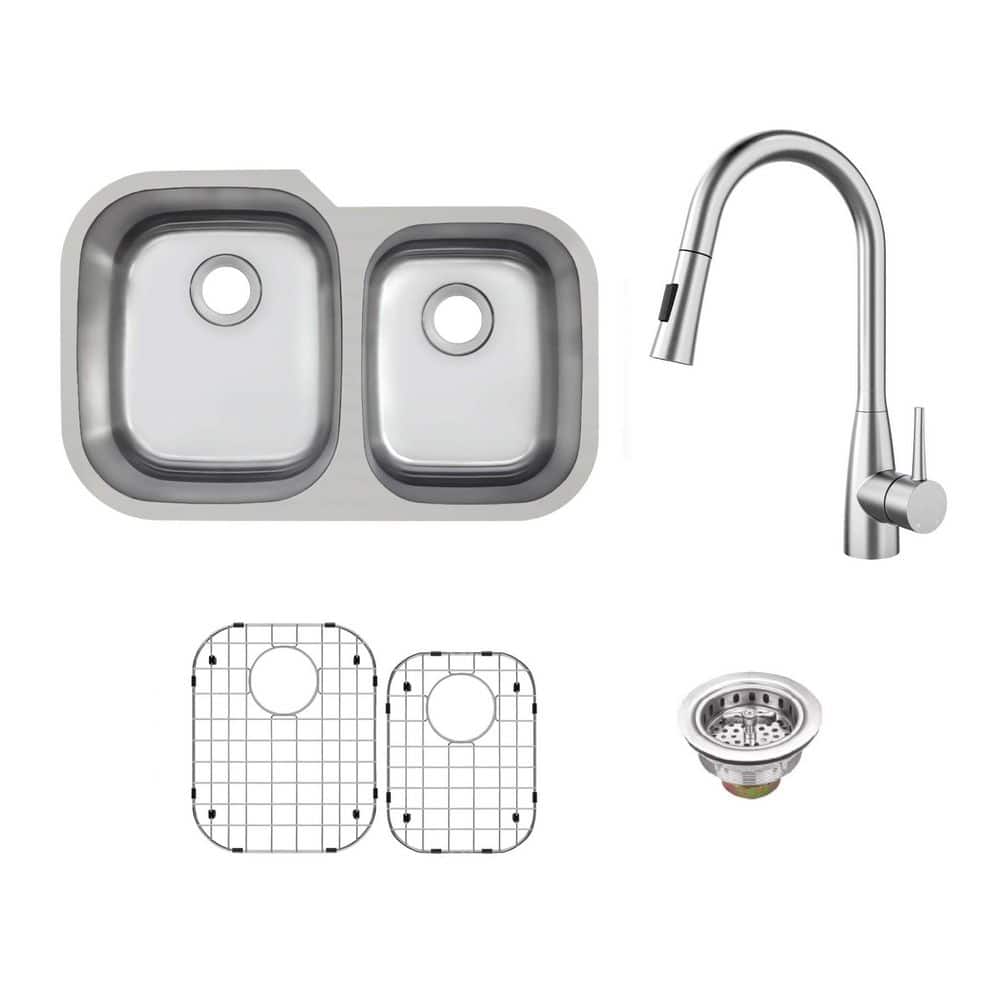 CHESHIRE 31.5 in. Undermount 60/40 Double Bowl 16-Gauge Stainless Steel ...