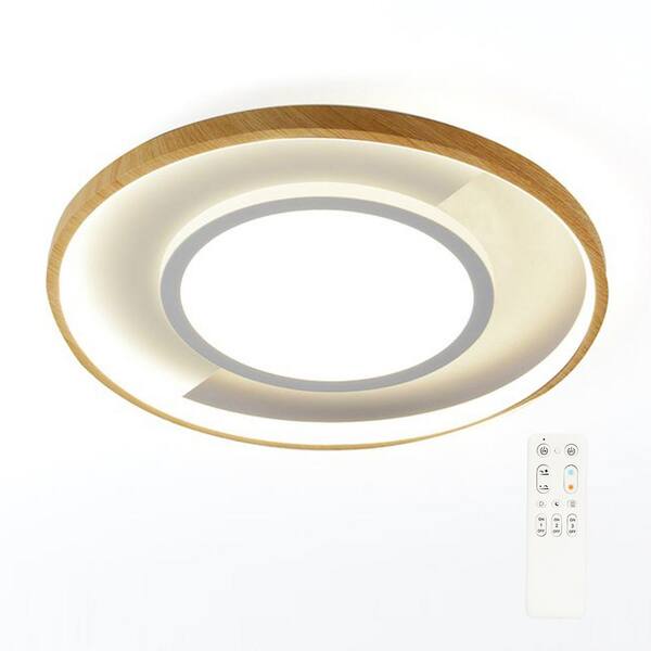 TOZING 15.75 in. White and Wood Dimmable Integrated LED Modern Novel ...