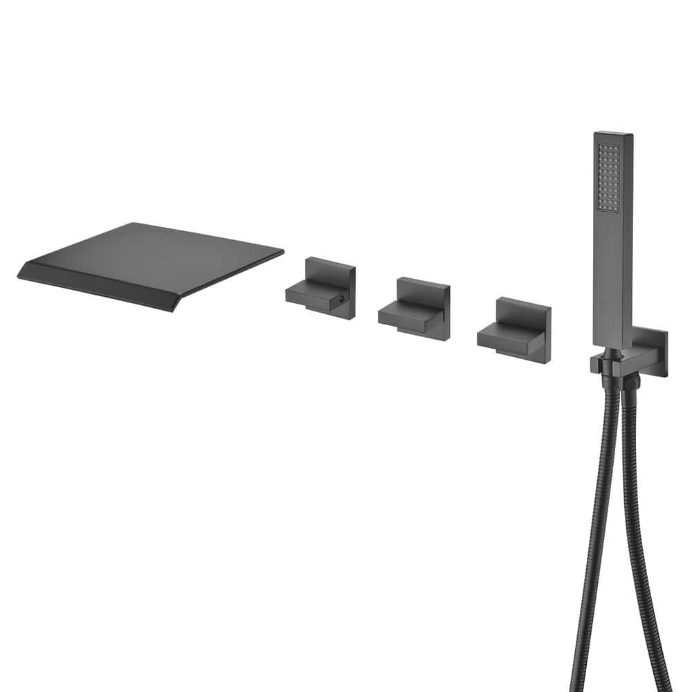 SUMERAIN Modern 3-Handle Wall Mounted Roman Tub Faucet with Hand Shower ...