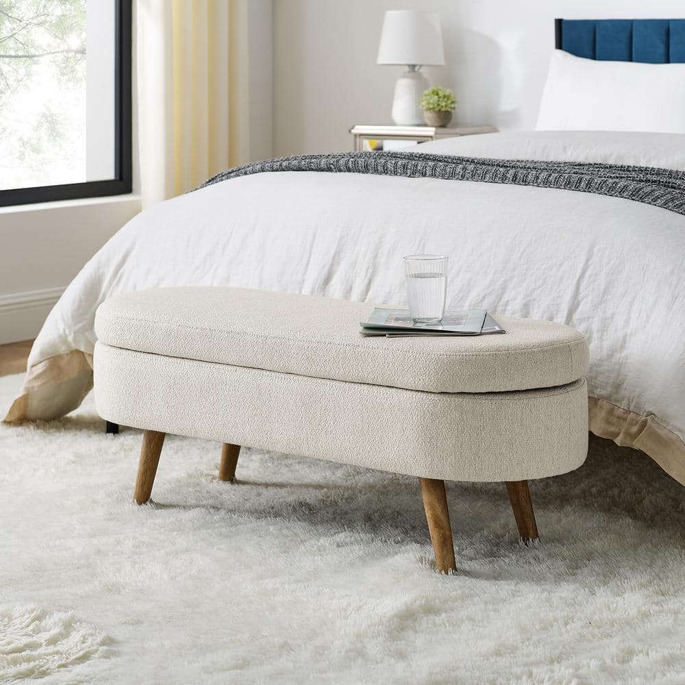 Noble House Carla Beige Modern Linen Upholstered Oval Storage Ottoman ...