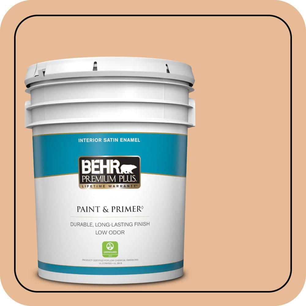 BEHR PREMIUM PLUS 5 gal. #280C-3 Fresh Praline Satin Enamel Low Odor ...