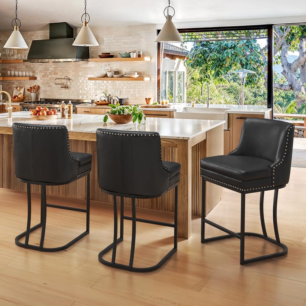 LUE BONA Aurora 26 in. Black Faux Leather Upholstered Counter Height ...