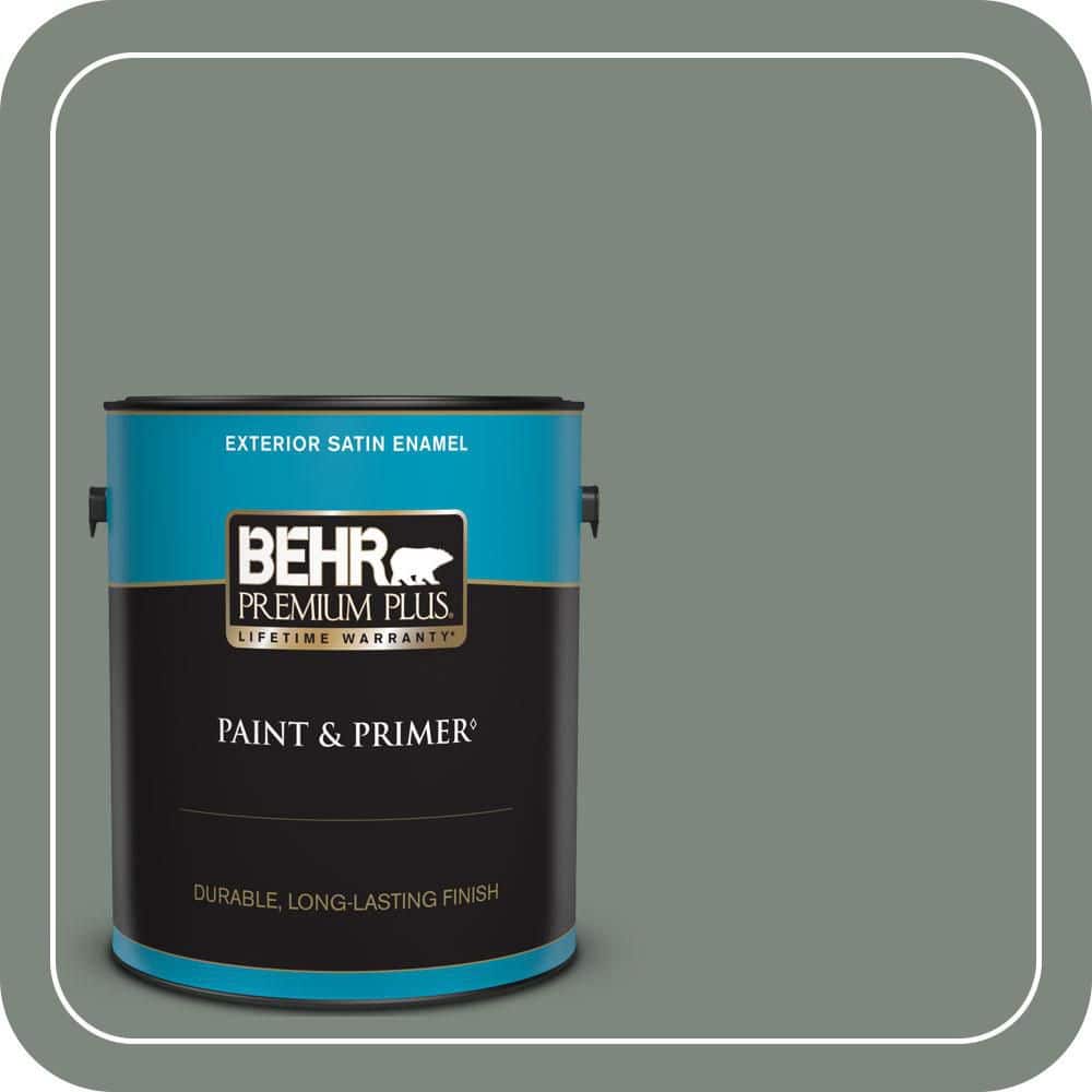 BEHR PREMIUM PLUS 1 gal. #700F-5 Wild Sage Satin Enamel Exterior Paint ...