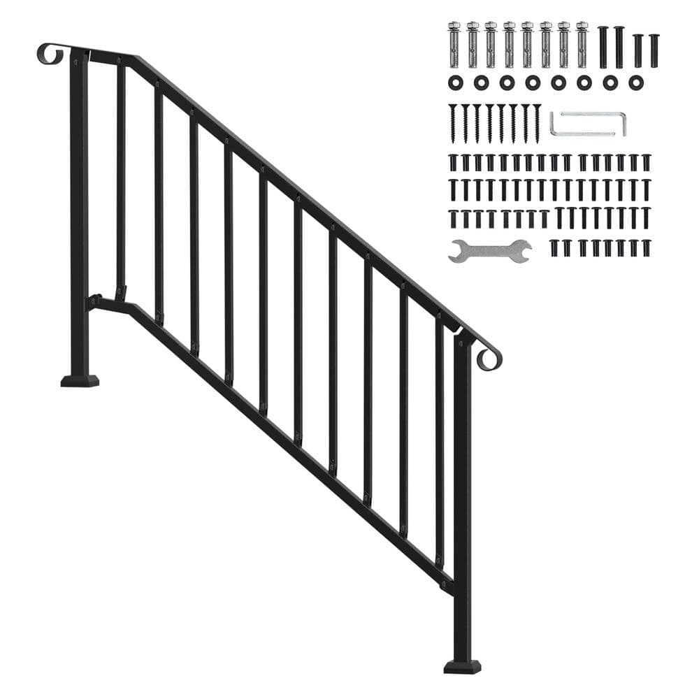 SVOPES 4-5 Step, 38.98 in. H x 3.31 in. W, Black, Steel, Stair Railing ...