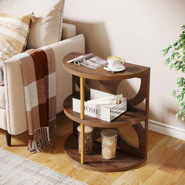 BYBLIGHT Kerlin 23 in. Brown Half Round Wood End Side Table Small Sofa Side Table with Butterfly Shape Back 3 Tier BB JW0726HY