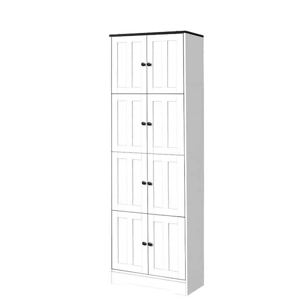 24 in. W x 12.8 in. D x 72.4 in. H White Tall Linen Cabinet with 8 Doors and 4 Shelves in White