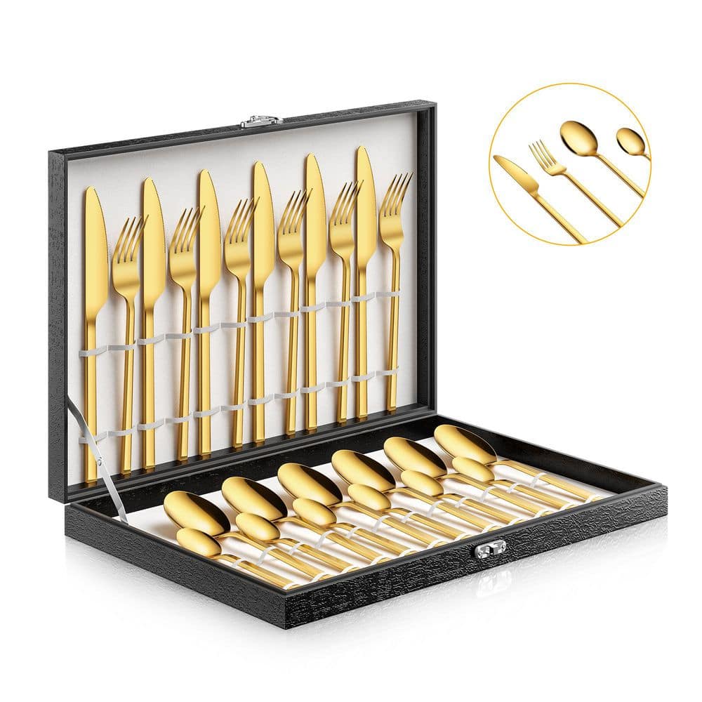 Velaze 24-Piece Gold 18/10 Stainless Steel Flatware Set Service for 6 ...