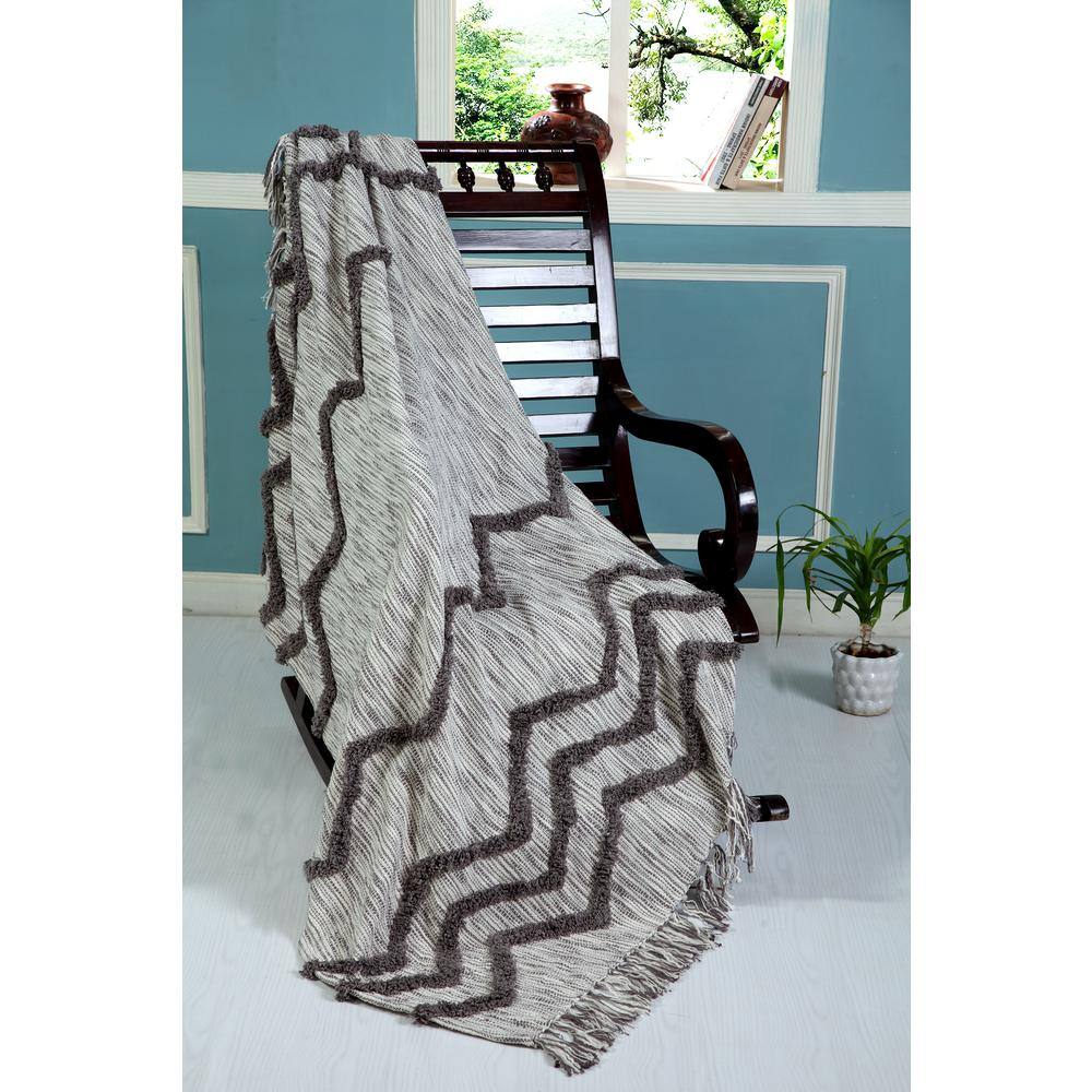 LR Home Zig Gray / Beige All Natural Cotton Throw Blanket ...