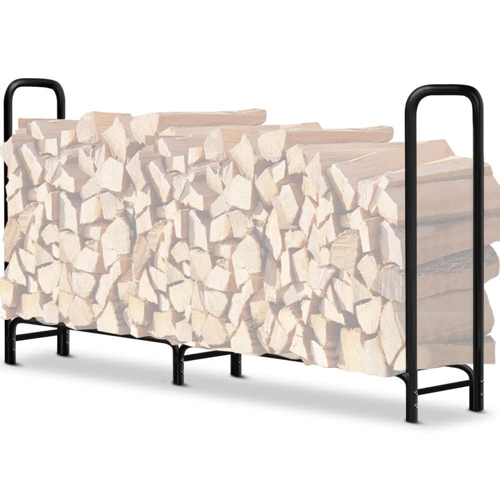 96 in. Heavy-Duty Indoor/Outdoor Firewood Rack with Black for Fireplace ...