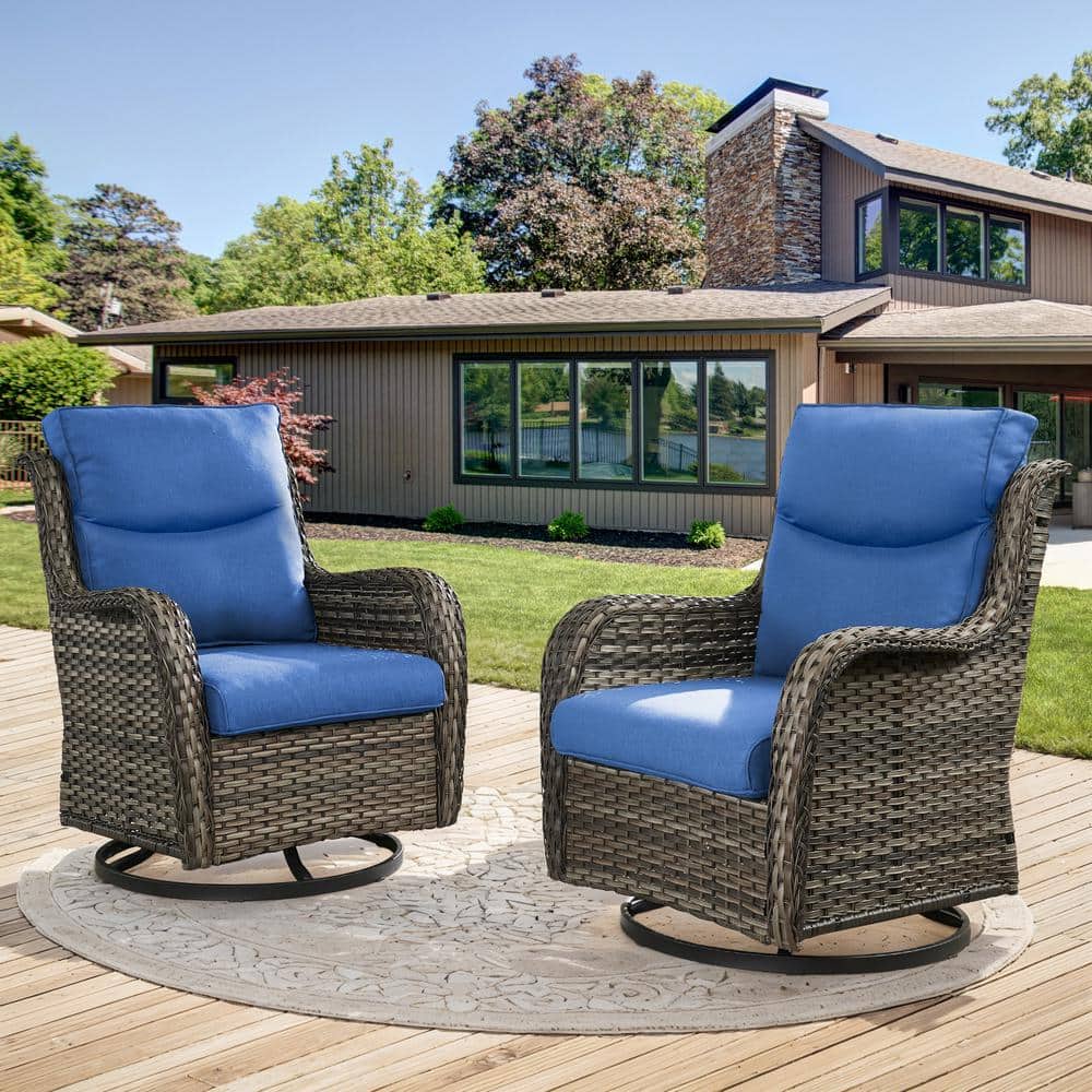 Gymojoy Carolina 2-Person Wicker Outdoor Glider with Blue Cushion PW071 ...