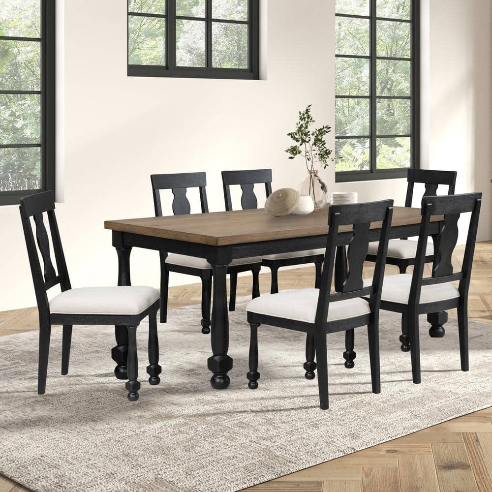 Furniture of America Windcrest Modern Farmhouse Black 7 Piece Dining ...