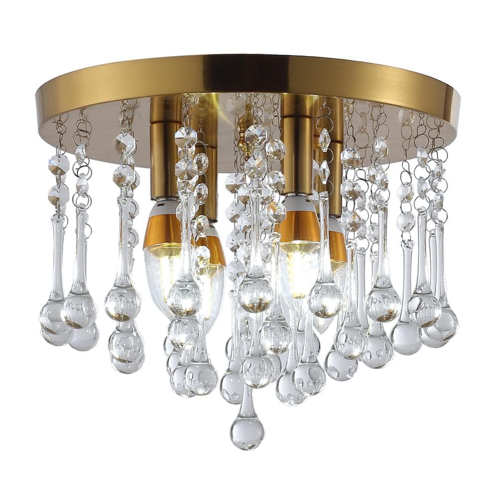 aiwen 11 in. 4-Light Modern Round Crystal Flush Mount Hanging Ceiling ...