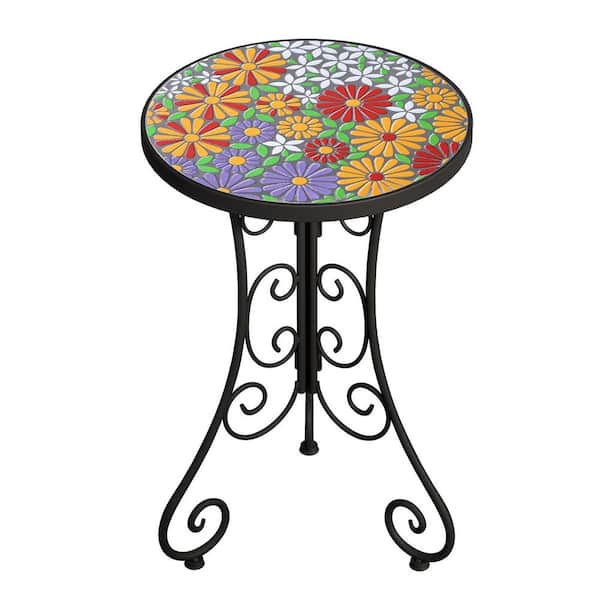 MOEPISY Mosaic Outdoor Side Table, Patio Side Table Tile Round Outside ...