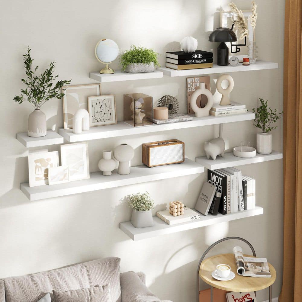 40 in. W x 8 in. D White Floating Shelves Decorative Wall Shelf (Set of ...