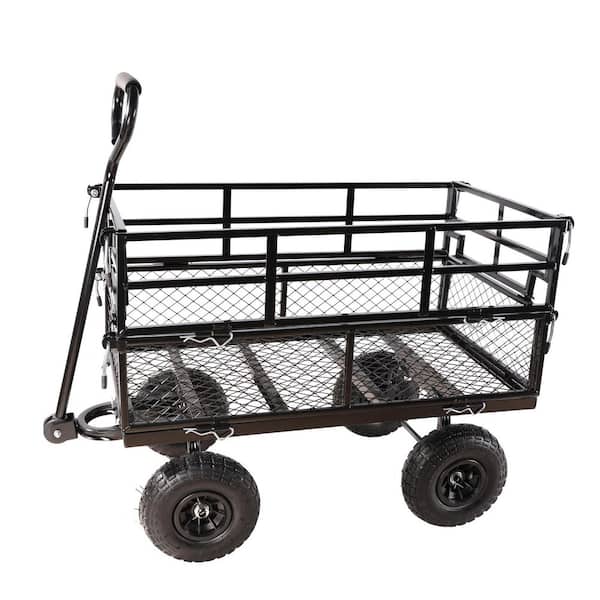 Heavy-Duty Black 10.7 cu. ft. Metal Garden Cart, Utility Cart with 600 ...