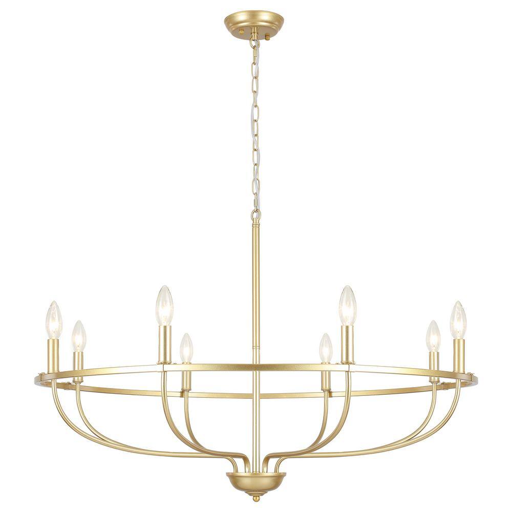 ADSENSTY 8-Light Gold Farmhouse Wagon Wheel Vintage Candle Chandelier ...