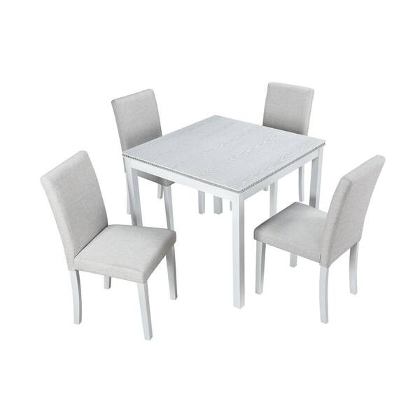 Boyel Living 5-Piece Square White Wood Top Kitchen Table Set with 4 ...