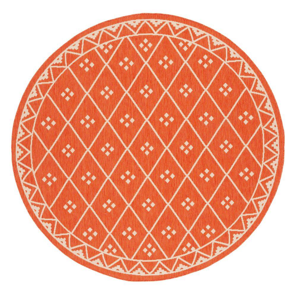 SAFAVIEH Courtyard Terracotta/Light Beige 7 ft. x 7 ft. Tribal Diamond ...