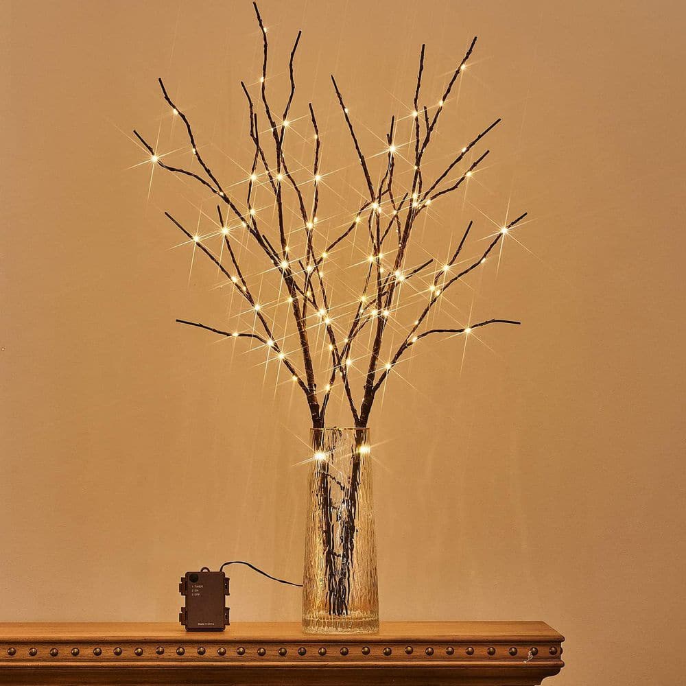 32 in. Brown Artificial Willow Branch Foliage Lighted Tree Branches ...