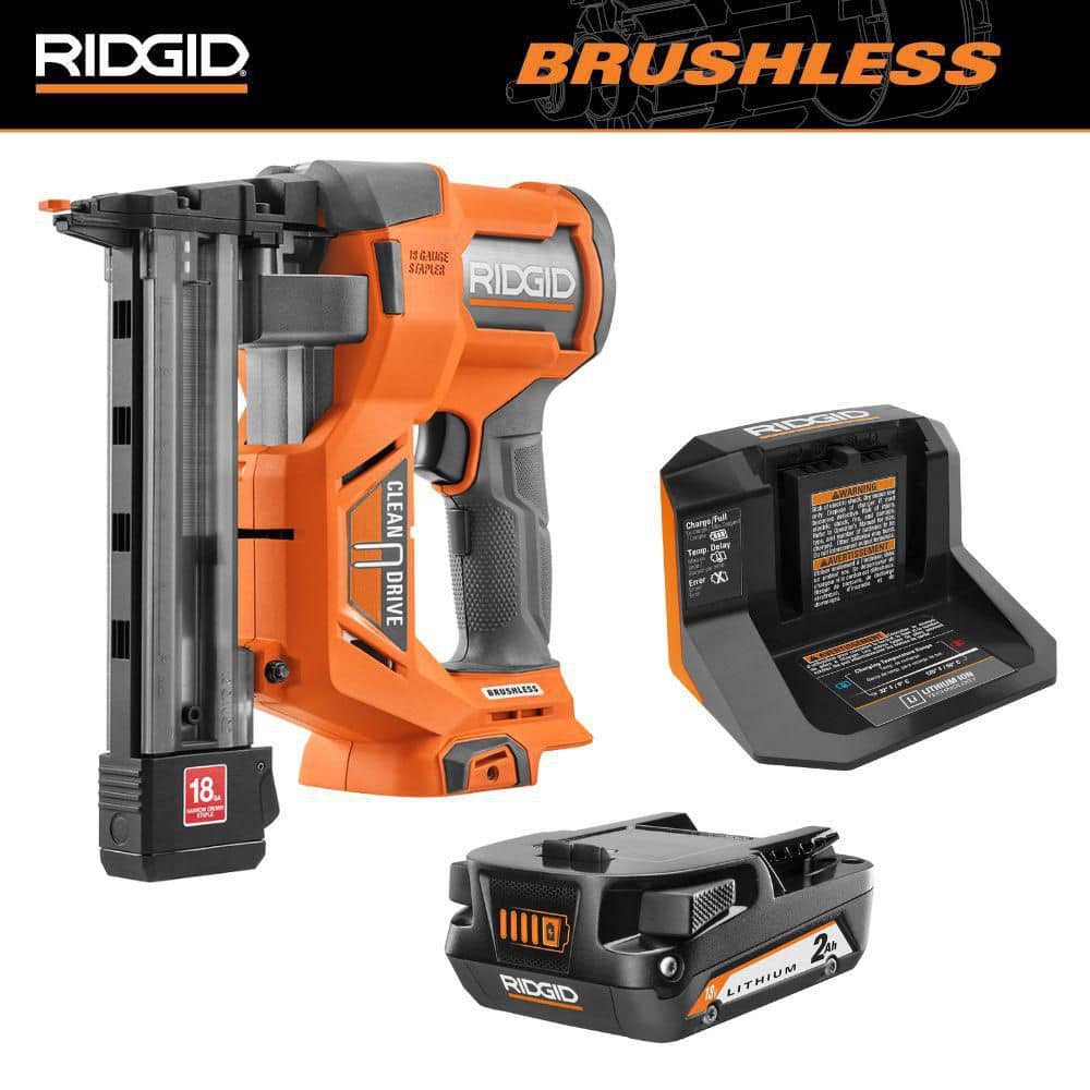 Reviews for RIDGID 18V Brushless Cordless 18-Gauge 1-1/2 in. Narrow Crown Stapler with 2.0 Ah ...